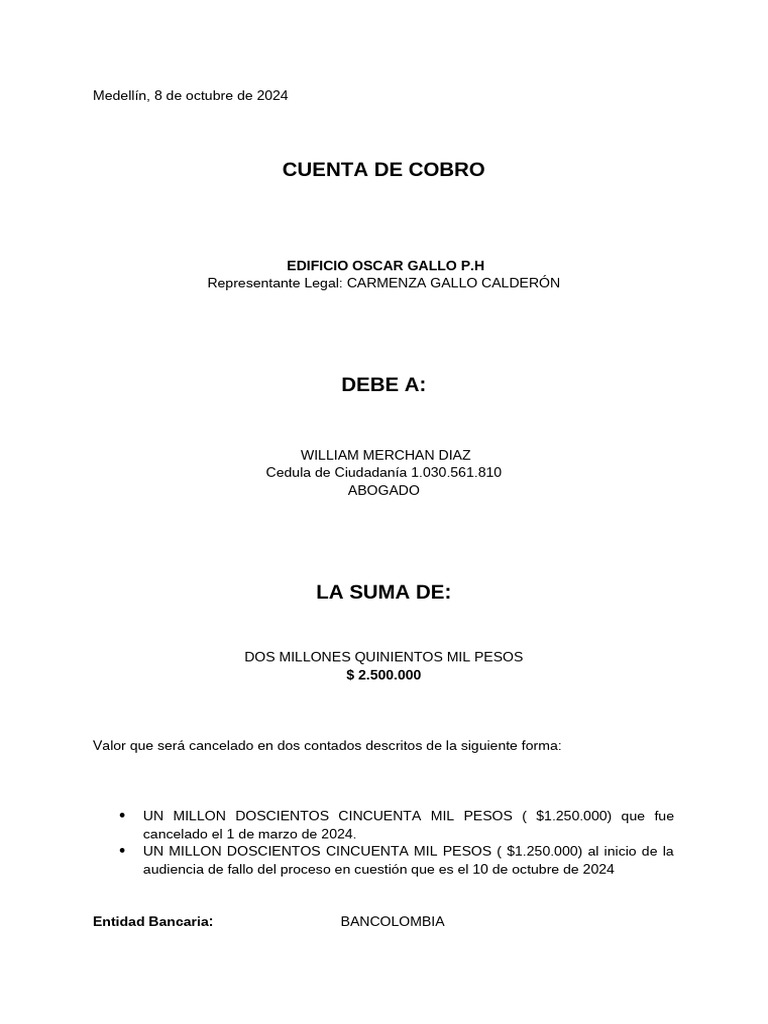 Formato Cuenta de Cobro | PDF
