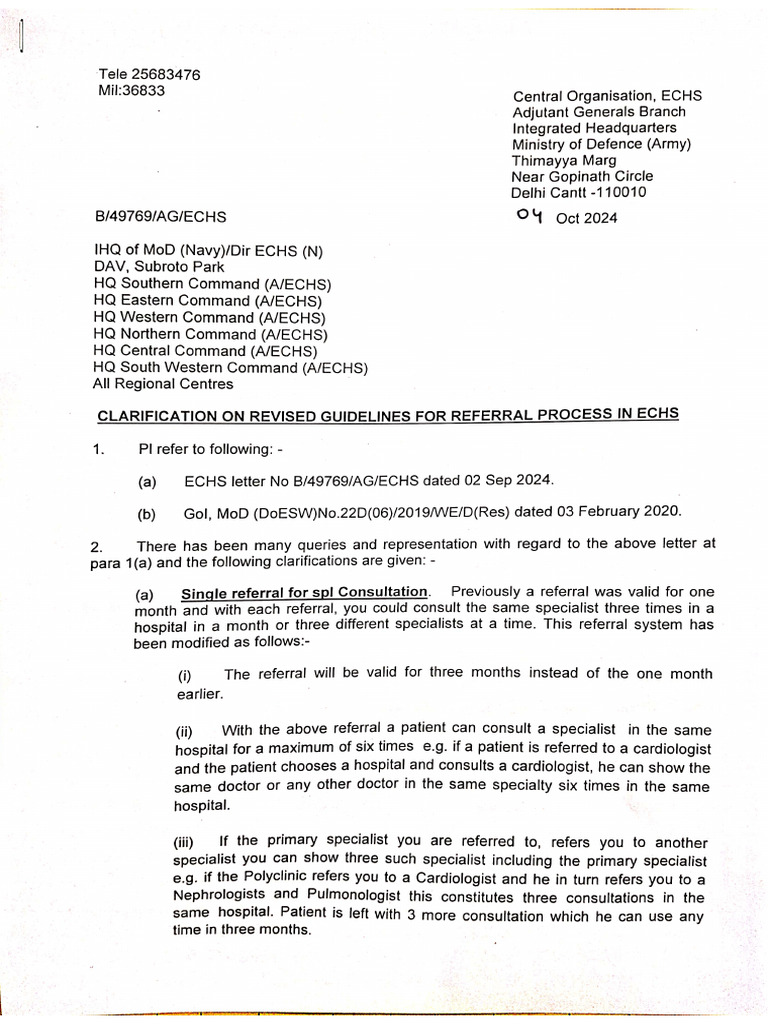 Clarification On Revised Guidelines For Referral Process in Echs | PDF