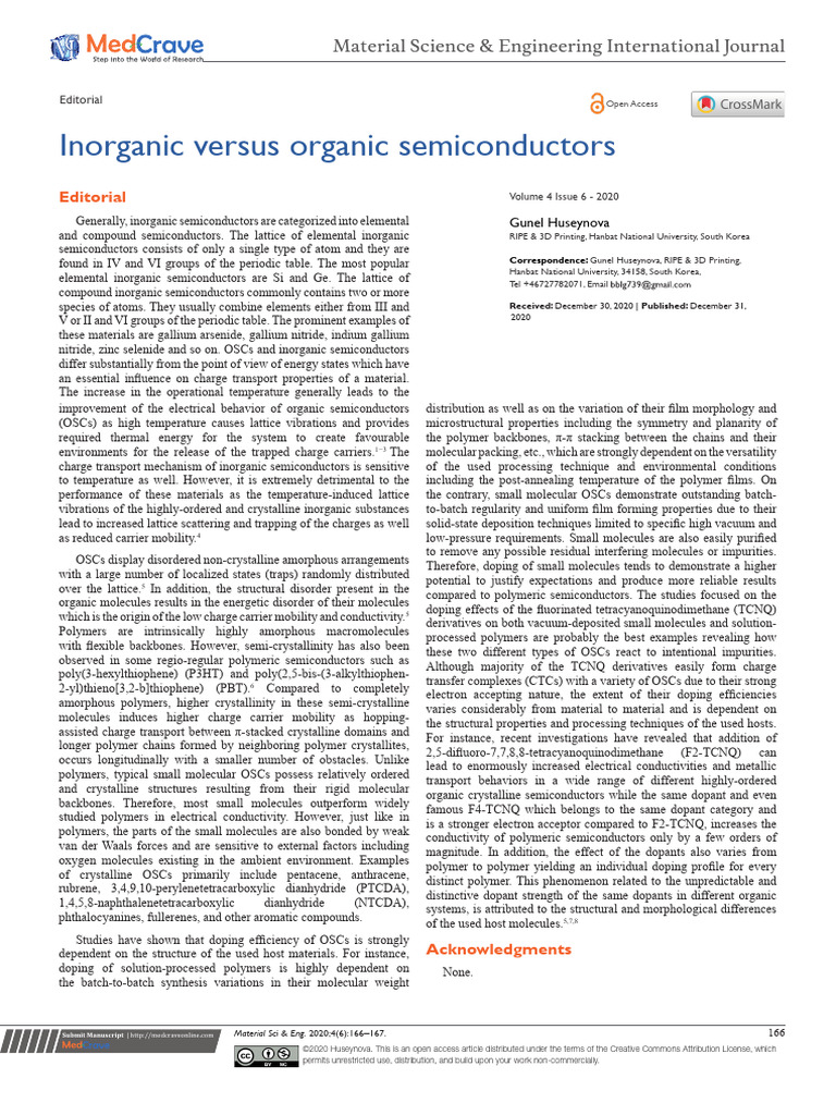 Inorganic Versus Organic Semiconductors | PDF | Polymers | Doping ...