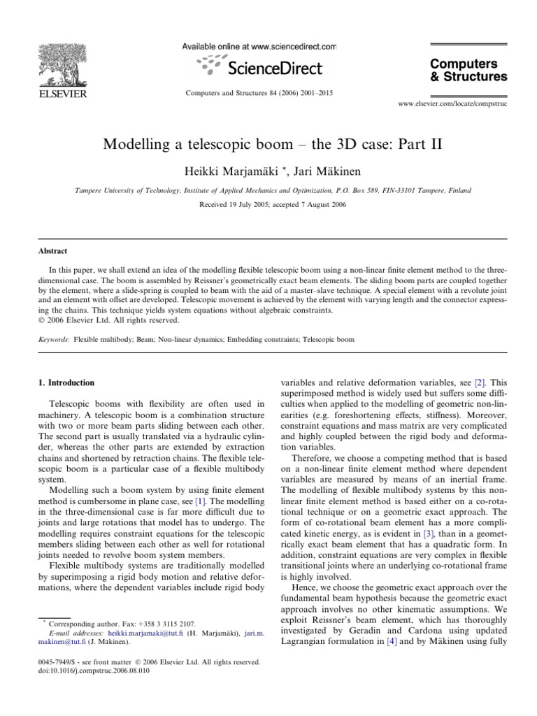 74-Modelling A Telescopic Boom - The 3D Case | PDF | Kinematics ...