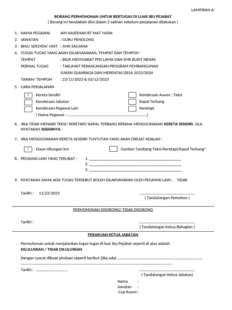 Borang Kenderaan | PDF