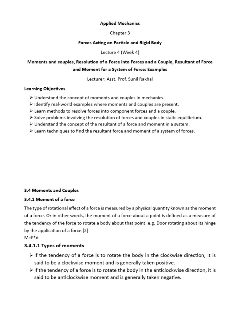 (Applied Mechanics) Week 4-Force Acting On Partricle and Rigid Body | PDF | Force | Euclidean Vector