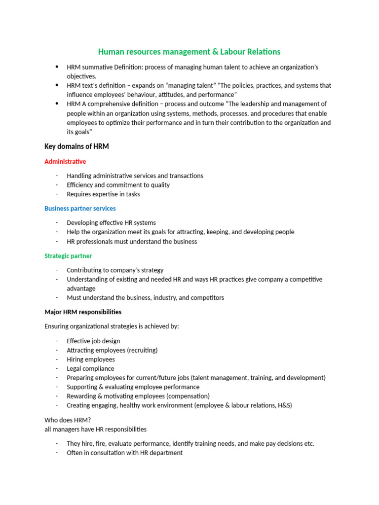 HRM and Labour Relations Overview | PDF | Human Resource Management ...