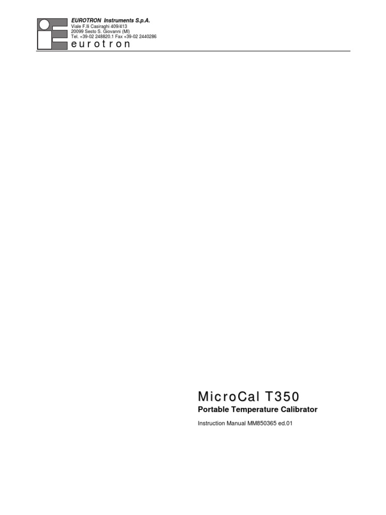 Manual MM850365-01 MicroCal T350 | PDF | Thermostat | Calibration