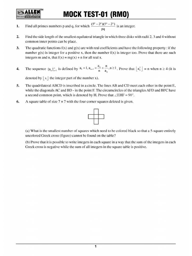 01-Mock Test (RMO) 2018 | PDF