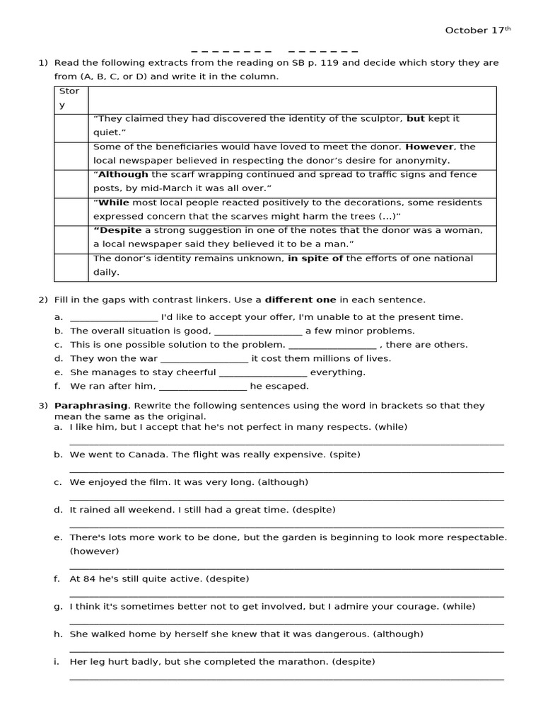 HANDOUT Contrast linkers - October 17th | PDF