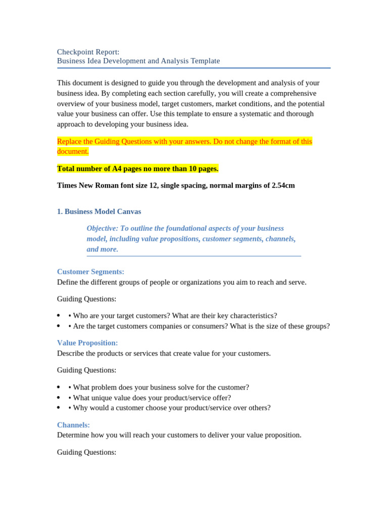 02 CHECKPOINT - Business - Idea - Development - Template | PDF ...