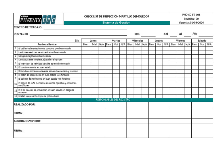 PHO-SG-FR-106 CHECK LIST MARTILLO DEMOLEDOR | PDF