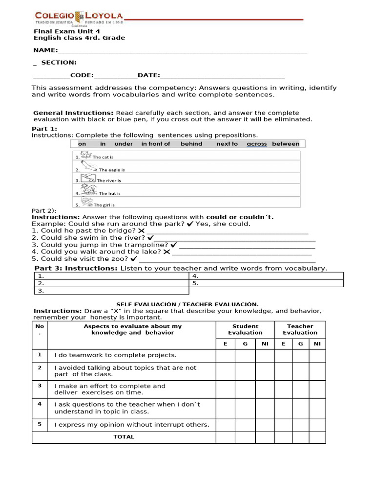 Unit 4 Exam for 4th Grade English | PDF | Career & Growth