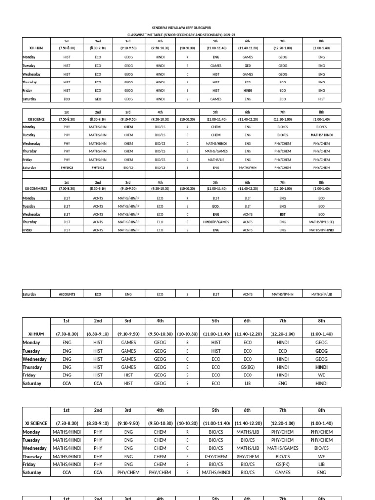Class Wise Time Table-1 | PDF