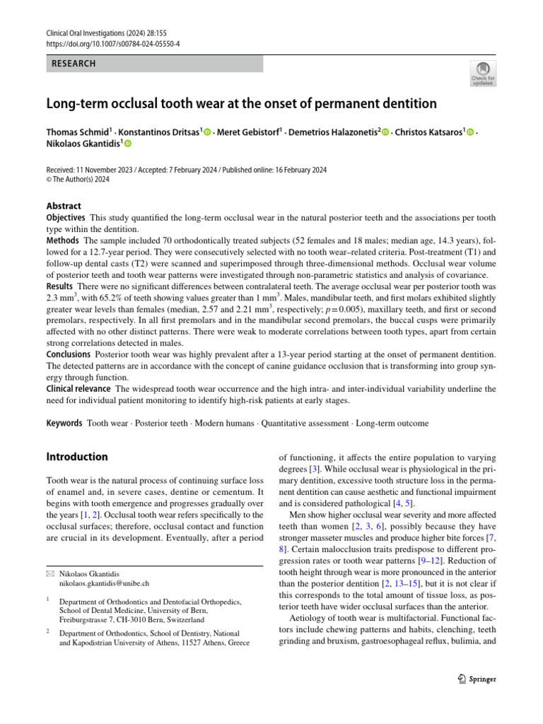 Long-Term Occlusal Tooth Wear at The Onset of Permanent Dentition | PDF ...