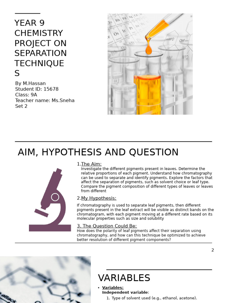 Year 9 Chemistry Project On Separation Techniques by M.hassan 9A 15678 ...