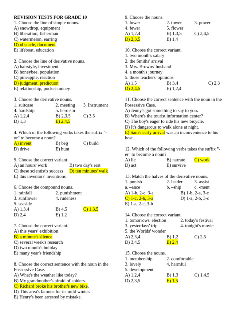 Grade 10 Noun and Quantifier Revision | PDF | Sahara | Noun