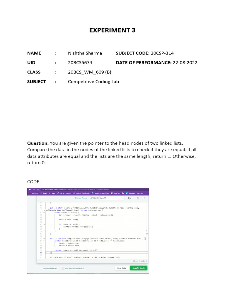 EXPERIMENT 3 - Linked List Nishtha | PDF EXPERIMENT 3 - Linked List Nishtha | PDF