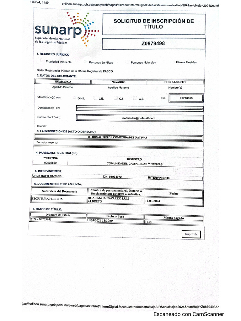 6.3. Solicitud de Inscripcion de Titulo de Areas Ante SUNARP | PDF