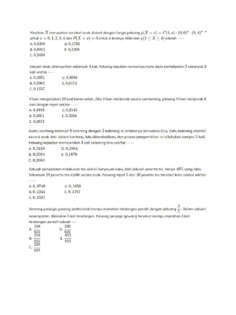 Distribusi Binomial Soal | PDF