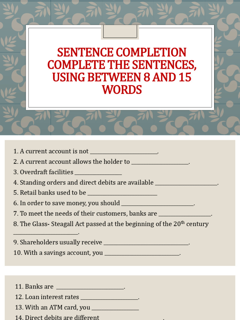 Sentence Completion | PDF | Finance & Money Management