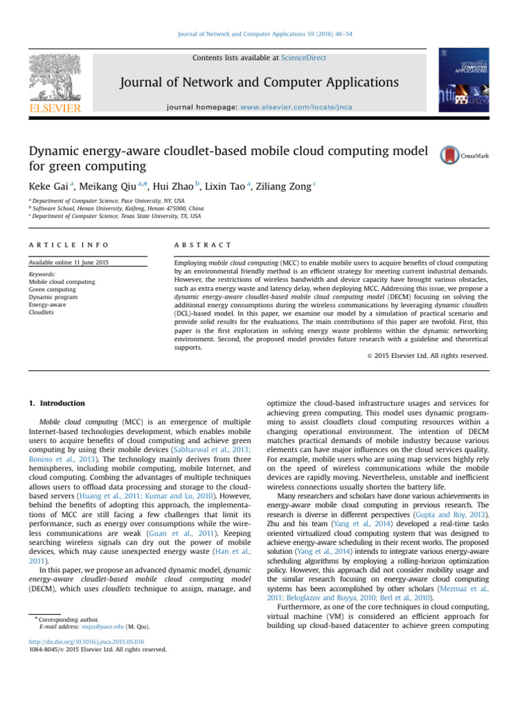 Dynamic Energy-Aware Cloudlet-Based Mobile Cloud Computing Model | PDF | Computer Network ...