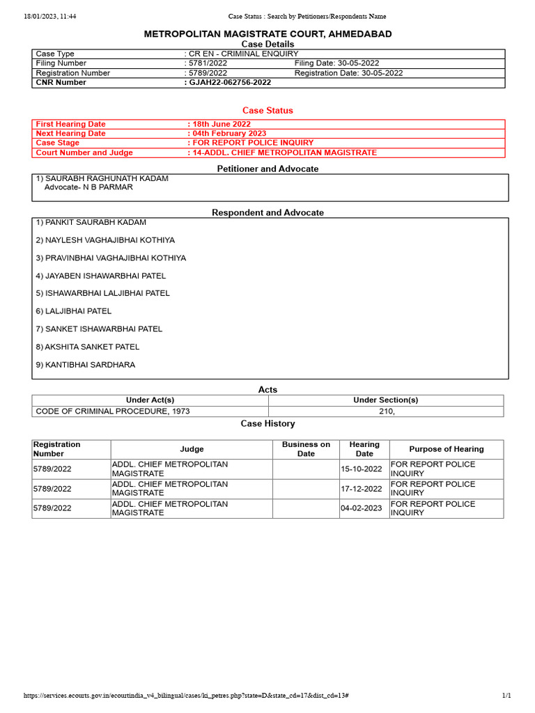 Case Status - Search by Petitioners - Respondents Name | PDF ...