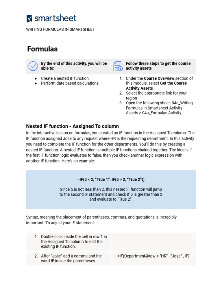 Activity 04 Writing Formulas in Smartsheet 2023 | PDF | Bracket ...
