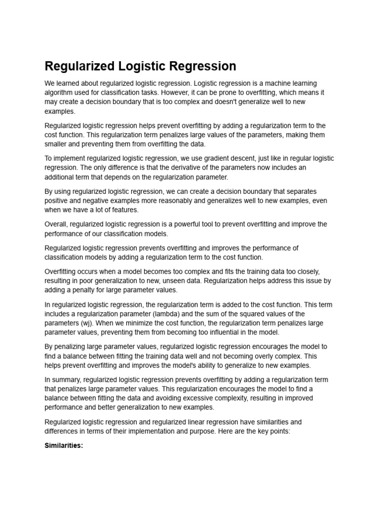 23 Regularized Logistic Regression Guide Pdf Regression Analysis Logistic Regression