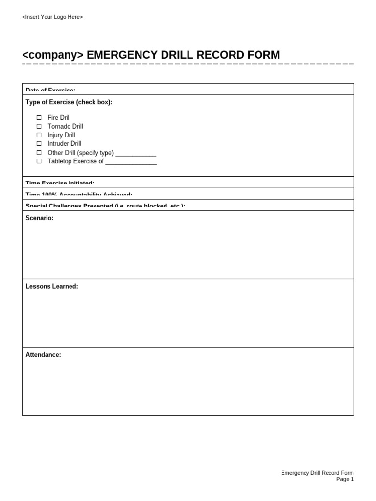 Emergency Drill Record Form Template 1 | PDF