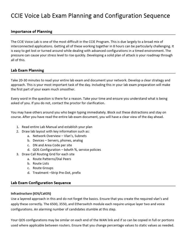 CCIE Voice Lab Exam Planning and Sequence | PDF | Computer Network ...