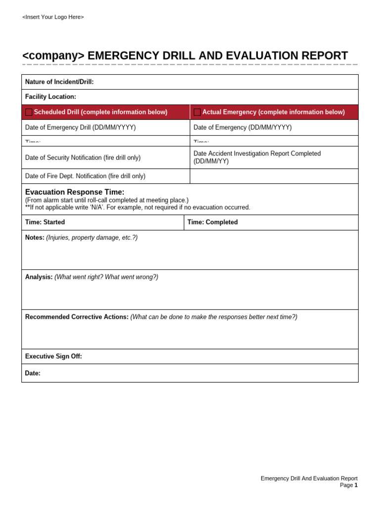 Emergency Drill Evaluation - Template | PDF