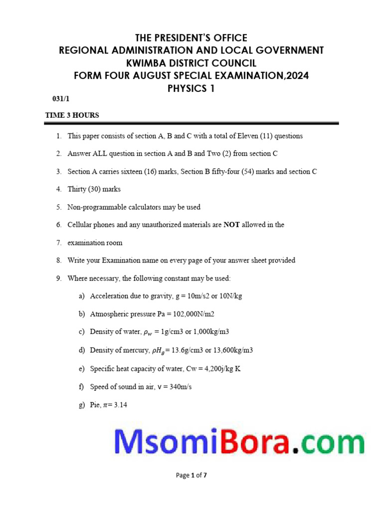 Physics f4 August 2024 | PDF | Bipolar Junction Transistor | Force