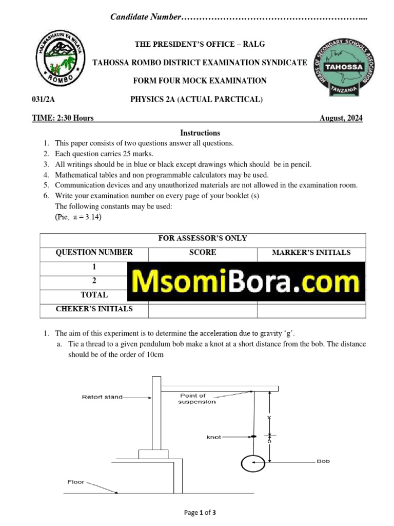 Physics 2a - Exam N Answers - Msomibora - Com-1 | PDF | Metrology | Electricity