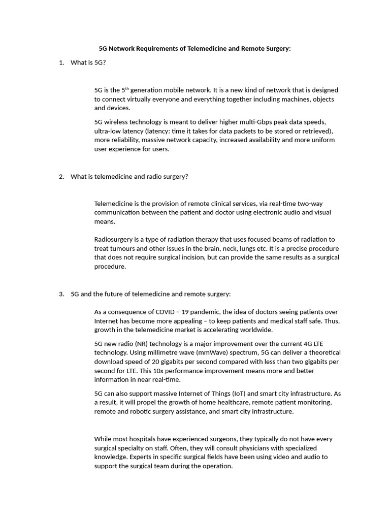 5G Network Requirements of Telemedicine and Remote Surgery | PDF ...