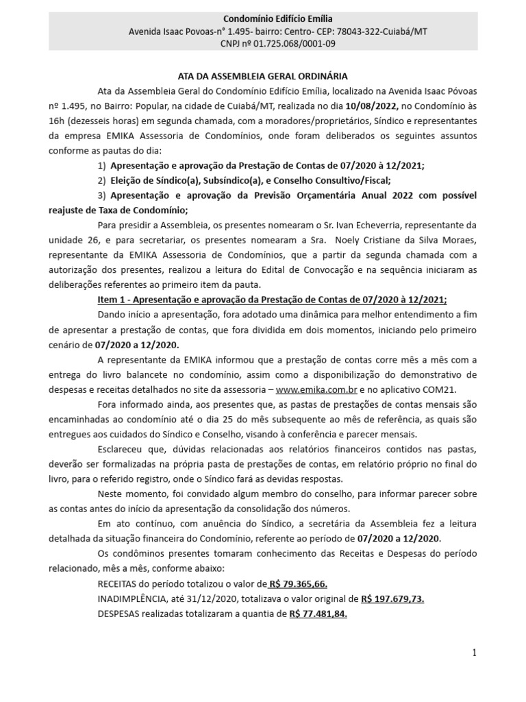ATA 2022 | PDF | Condomínio | Salário