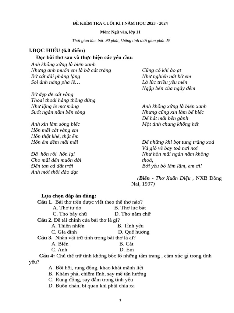 ĐỀ K11 - BIỂN (XD) | PDF