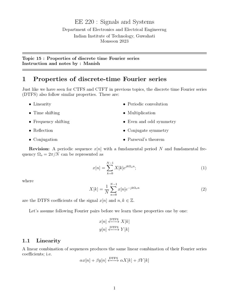 Topic15 Properties of DTFS | PDF | Discrete Fourier Transform | Fourier Transform