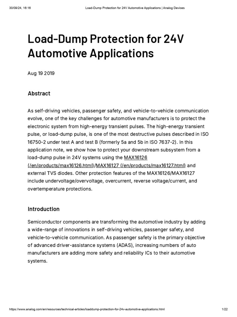 Load-Dump Protection For 24V Automotive Applications - Analog Devices | PDF | Electromagnetic ...