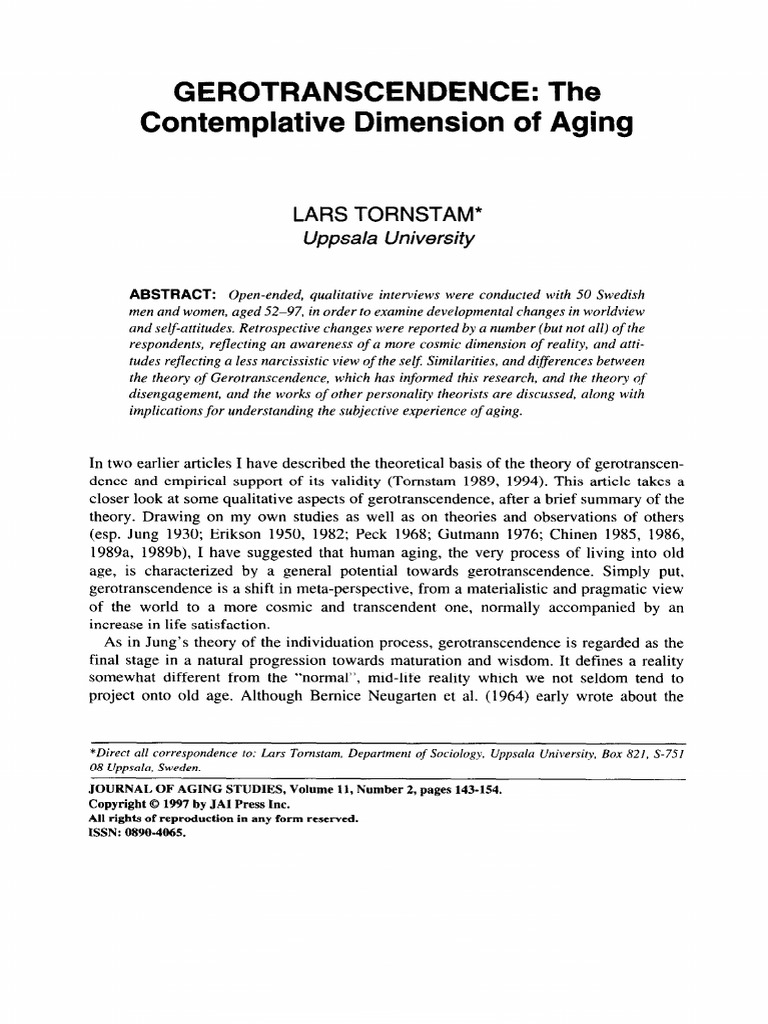 GEROTRANSCENDENCE - Tornstam | PDF | Theory | Wisdom