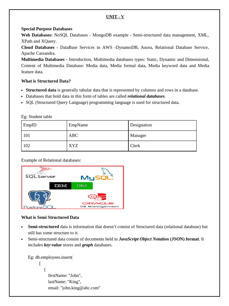 UNIT-V DBMS | PDF | No Sql | Databases