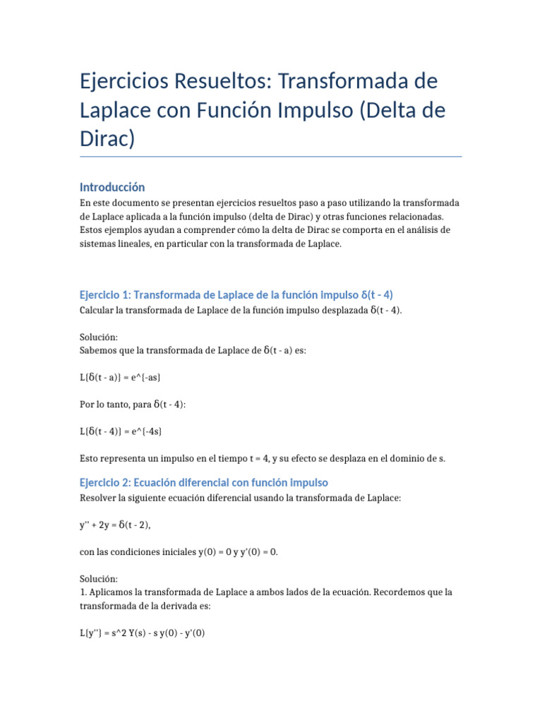 Ejercicios Resueltos Transformada Delta Dirac Paso A Paso | PDF ...