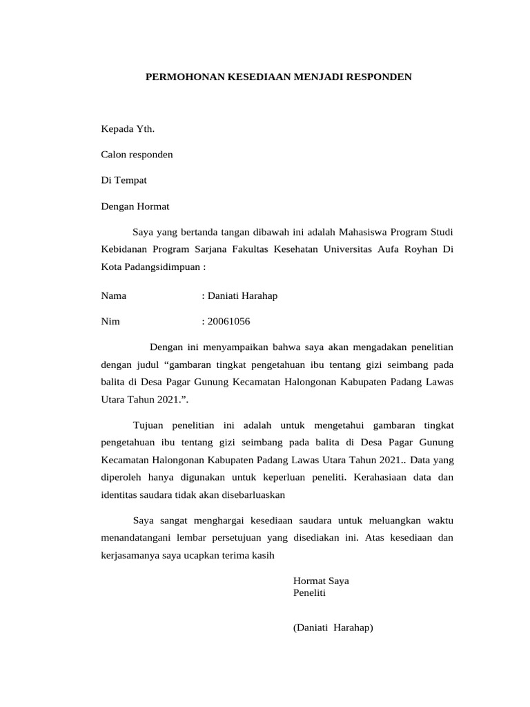 Permohonan Kesediaan Menjadi Responden | PDF