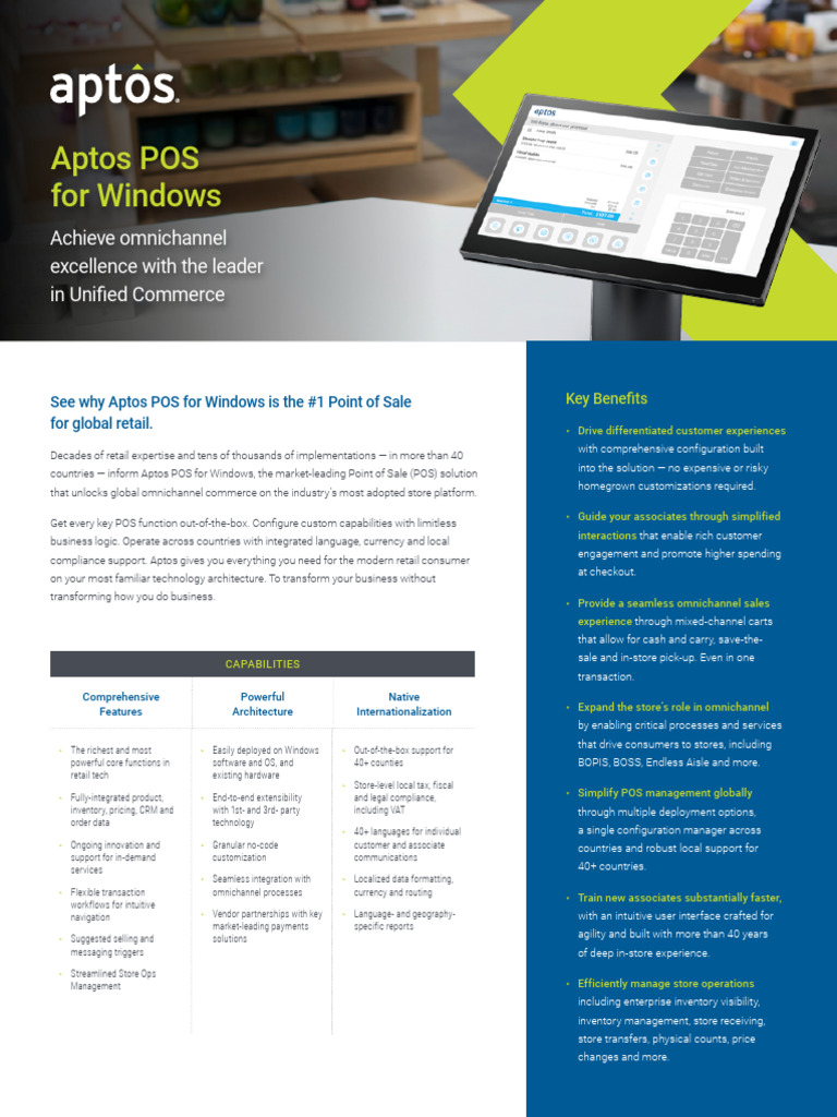 Datasheet - Aptos Pos For Windows-Final | PDF | Point Of Sale | Computing