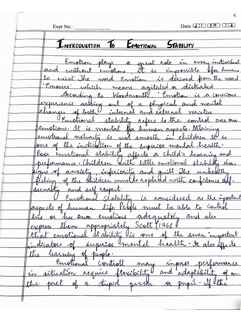 Emotional Stability Test For Children | PDF