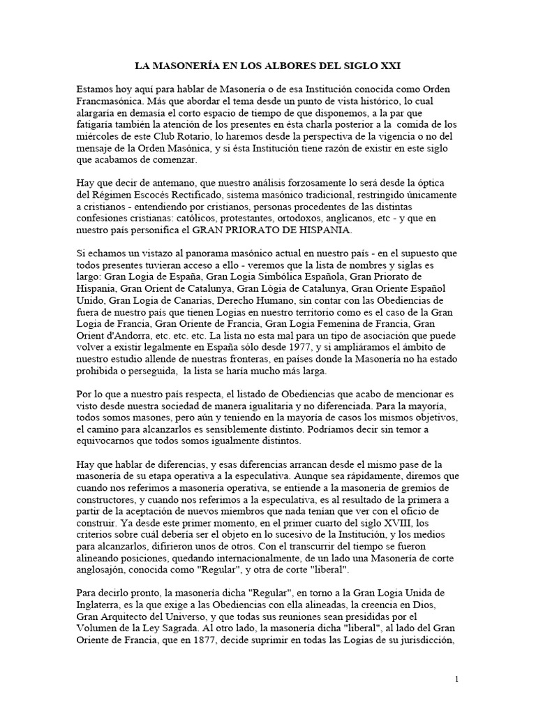 La Masonería en Los Albores Del Siglo Xxi | PDF | Masonería ...