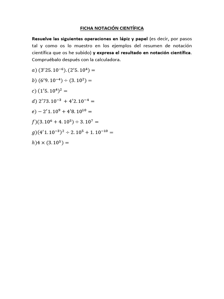 Ficha Notación Científica Pdf