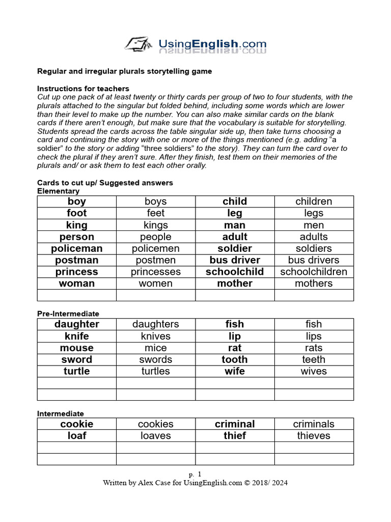 Irregular Plurals Stories | PDF