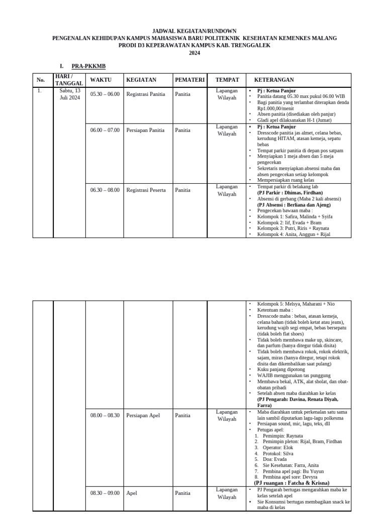 Contoh Konsep & Rundown PKKMB | PDF