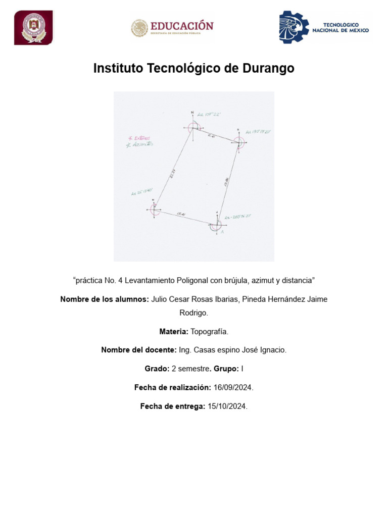 Práctica No. 4 Levantamiento Poligonal Con Brújula, Azimut y Distancia ...