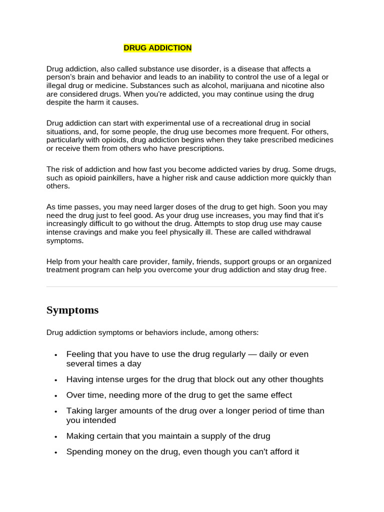 Drug Addiction | PDF | Substance Abuse | Cannabis (Drug)