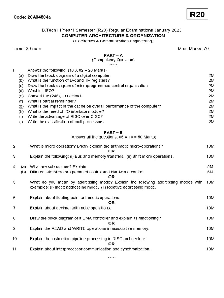 20a04504a Computer Architecture & Organization | PDF | Classes Of Computers | Digital Electronics