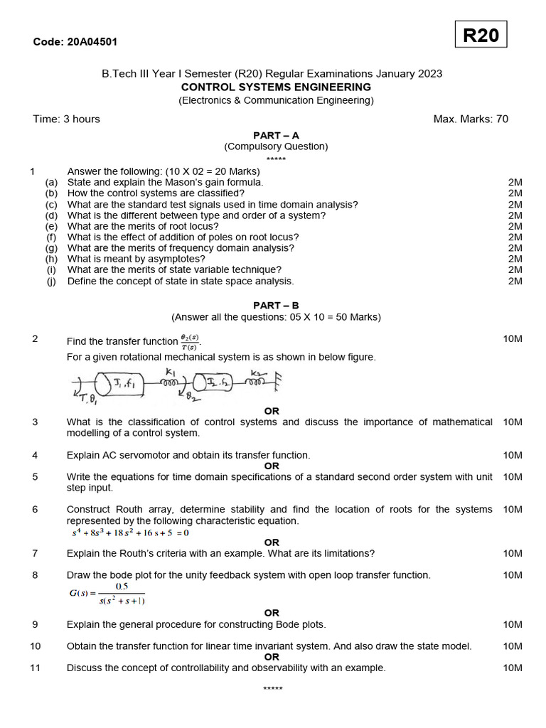 20A04501 Control Systems Engineering | PDF | Control Theory | Applied Mathematics