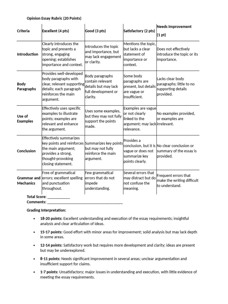 Opinion Essay Rubric | PDF | Argument | Essays
